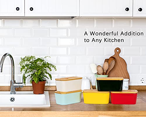 Large Ceramic Butter Dish with Airtight Lid and Knife for Countertop- Holds Up to 2 Sticks Butter Container with Bamboo Lid