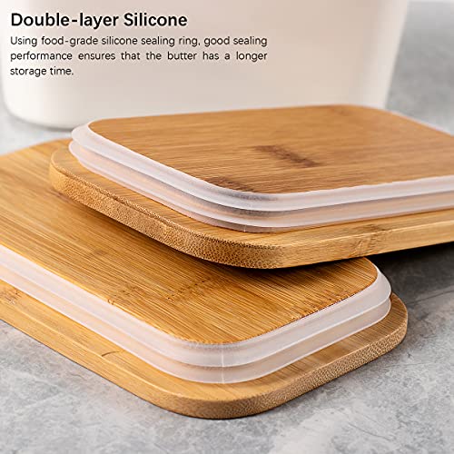 Large Ceramic Butter Dish with Airtight Lid and Knife for Countertop- Holds Up to 2 Sticks Butter Container with Bamboo Lid