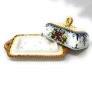 CERAMICHE D'ARTE PARRINI- Italian Ceramic Butter Dish Hand Painted Decorated Grape Made in ITALY Tuscan Art Pottery