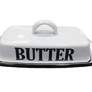 VIP- Vintage Farmhouse Style Enamel Butter Dish, White and Black