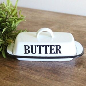 VIP- Vintage Farmhouse Style Enamel Butter Dish, White and Black