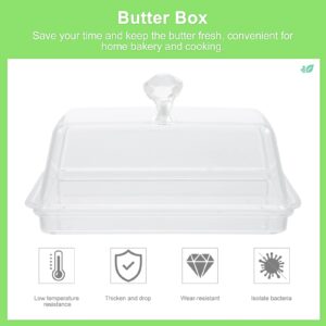 Hemoton Flip Top Butter Dish Butter Dish Acrylic Clear Butter Keeper Box Butter Holder Countertop Butter Container with Crystal Lid Handle Cover