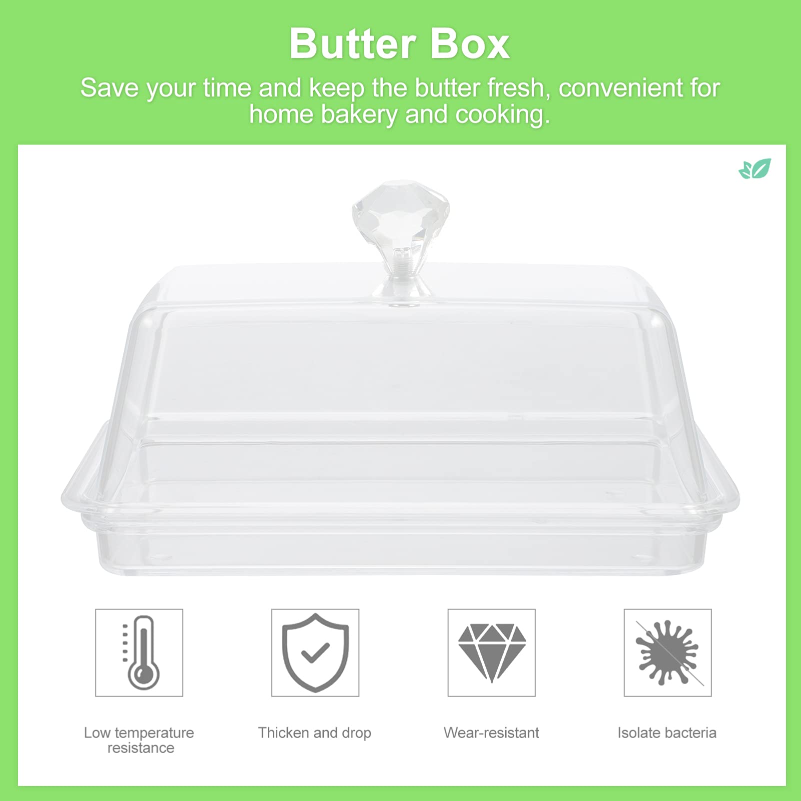 Hemoton Flip Top Butter Dish Butter Dish Acrylic Clear Butter Keeper Box Butter Holder Countertop Butter Container with Crystal Lid Handle Cover