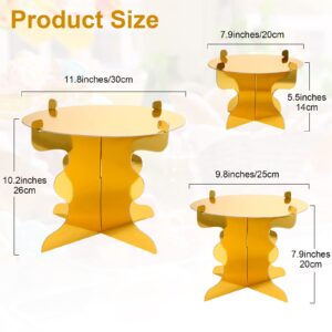 Nuenen 3 Pcs Gold Cake Stand, Cardboard Cake Pop Stand Set 1 Tier Round Cake Display Stand for Dessert Table Wedding Birthday Wedding Baby Shower Decoration, 3 Sizes