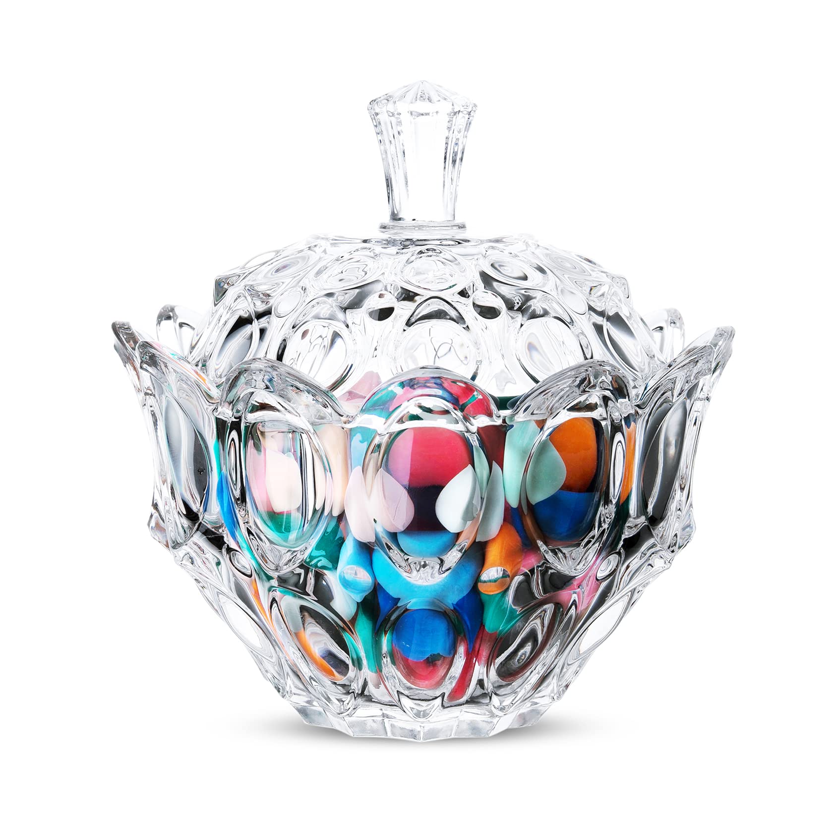 Diamond Star Glass Candy Dish With Lid, Crystal Clear Large Covered Candy Bowl Cookie Jar Candy Buffet Storage Container for Home and Kitchen Office (Large. H: 7", D: 6.5")