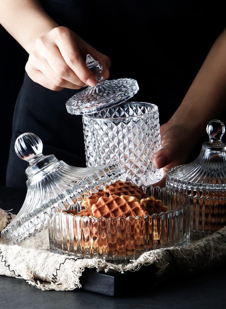 Glazed Glass Candy Dish with Yurt Shape Lid Cover Crystal Sugar Server Bowl Tin Candy Buffet Decorative Cookie Jar Box Bottle Food Storage Container