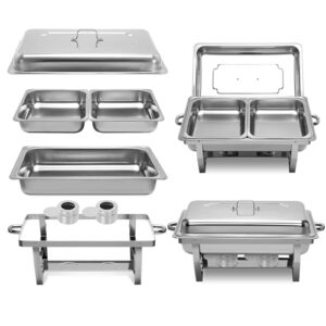 bieama 2 pack 9qt chafing dish with half size food pans, stainless steel chafer complete set, food warmer