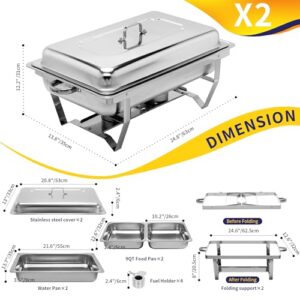 BIEAMA 2 Pack 9QT Chafing Dish with Half Size Food Pans, Stainless Steel Chafer Complete Set, Food Warmer