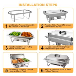 Festa Essential 4 Pack 8QT Rectangular Chafing Dish Buffet Set Stainless Steel Catering Chafers Food Warmer with Full,Half,1/3 Food Pan,Fuel Holder,Foldable Frame for Weddings/Parties/Banquets Events