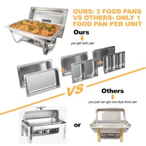 Festa Essential 4 Pack 8QT Rectangular Chafing Dish Buffet Set Stainless Steel Catering Chafers Food Warmer with Full,Half,1/3 Food Pan,Fuel Holder,Foldable Frame for Weddings/Parties/Banquets Events