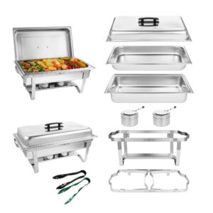 SILVER MOON 2 Pack 9 QT Stainless Steel Chafing Dish Buffet Set, Chafers and Buffet Warmers Sets, Foldable Chafing Dishes, Buffet Servers and Warmers, Food Warmers for Parties (Type 1)