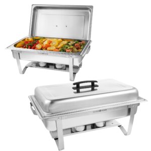 SILVER MOON 2 Pack 9 QT Stainless Steel Chafing Dish Buffet Set, Chafers and Buffet Warmers Sets, Foldable Chafing Dishes, Buffet Servers and Warmers, Food Warmers for Parties (Type 1)