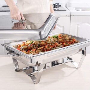 UZOURI Stainless Steel Chafing Dish, Chafing Dish Set Food Warmer Buffet, with Food Pans Fuel Holders, Food Warmer Professional Set for Catering Buffet