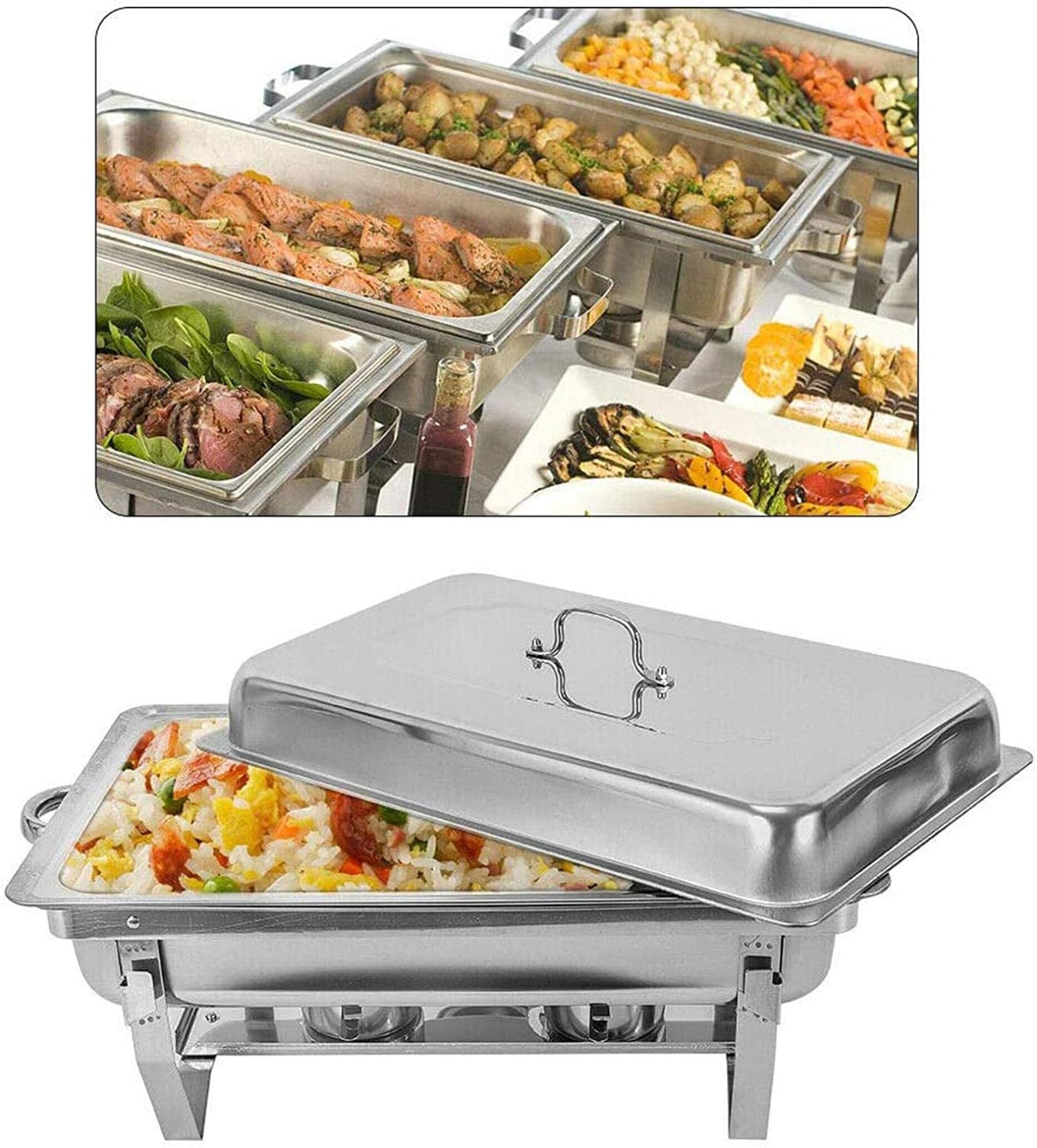 UZOURI Stainless Steel Chafing Dish, Chafing Dish Set Food Warmer Buffet, with Food Pans Fuel Holders, Food Warmer Professional Set for Catering Buffet