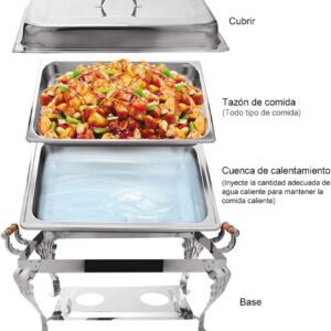 UZOURI Rectangle Chafing Dish Set, Stainless Steel Chafing Dish, Stainless Steel Food Warmer Buffet Dish Catering Pan, for Buffet Catering Kitchen Party