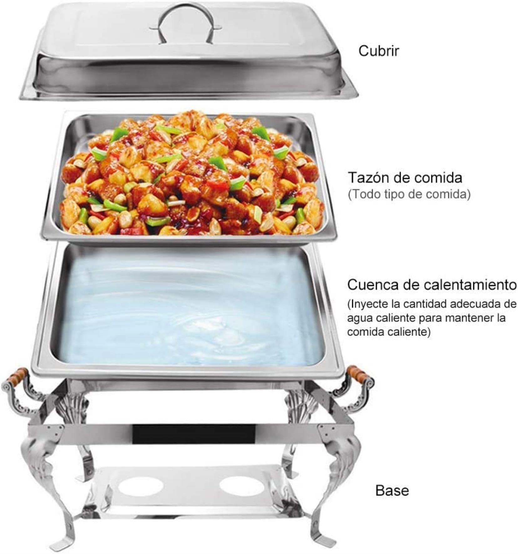 UZOURI Rectangle Chafing Dish Set, Stainless Steel Chafing Dish, Stainless Steel Food Warmer Buffet Dish Catering Pan, for Buffet Catering Kitchen Party