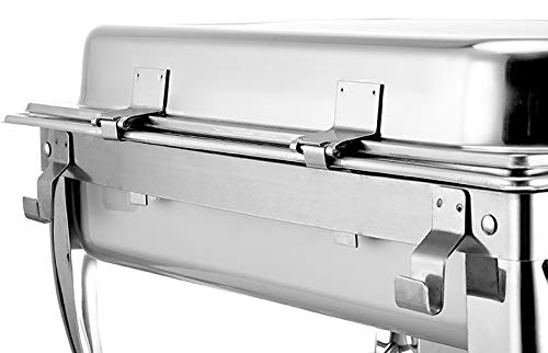 CHEFQ [2 Pack| 8Qt Deluxe Hinged Chafing Dish Foldable Frame Buffet Chafer Stainless Steel Food Warmer and 2 Aprons