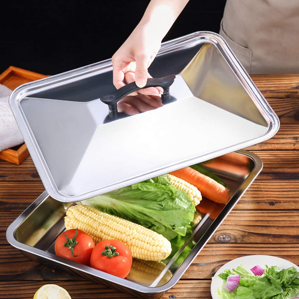 Cabilock Stainless Steel Pan Cover Lid for Chafing Dishes and Steam Table Pans Rectangle Pan Lids for Food Warmer Buffet Serving Chafing Dishes Without Window L