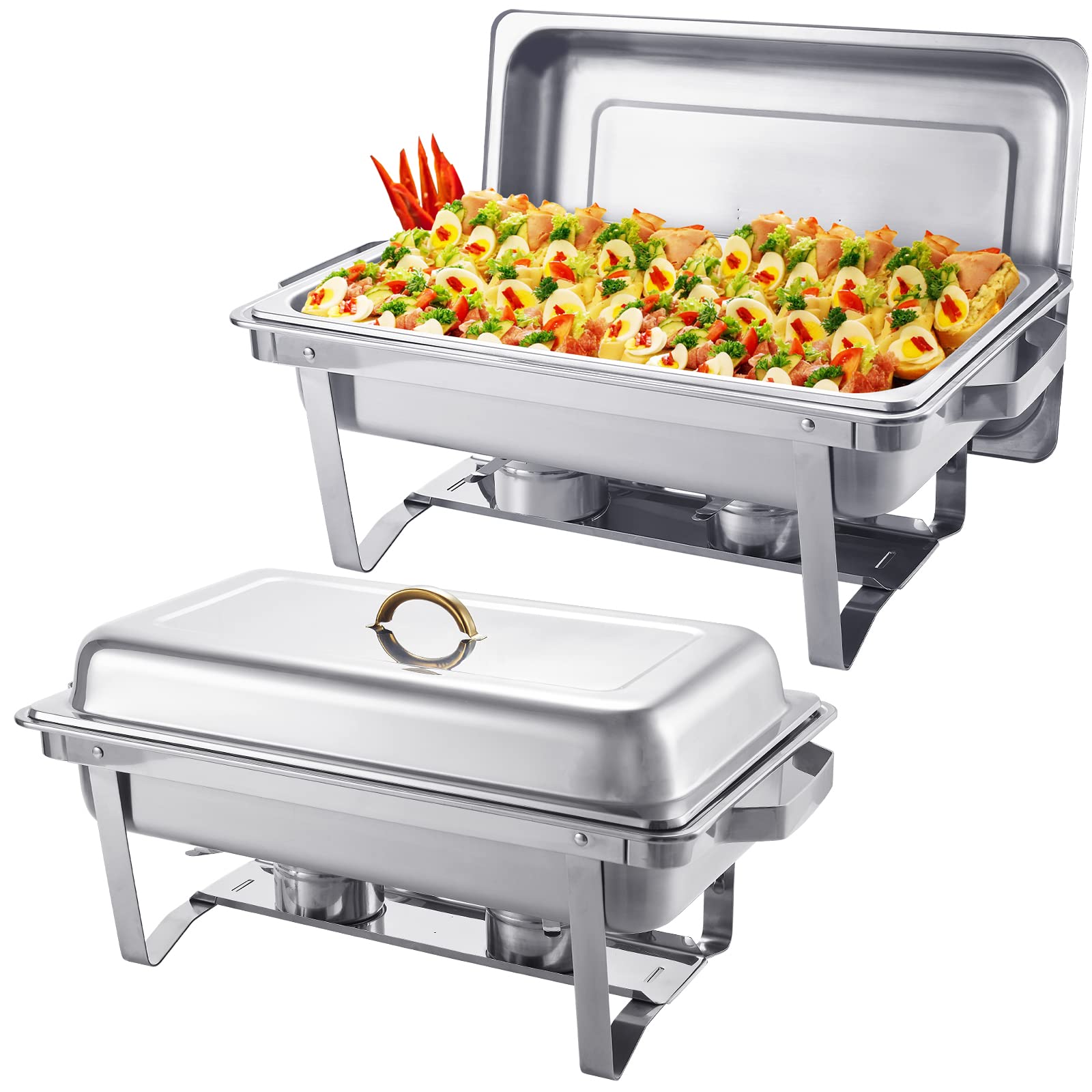 THXSUN Chafing Dish Buffet Set, 2-Pack 9QT Stainless Steel Chafing Dishes for Buffet, Full Size Buffet Servers and Warmers with Pan, Lid, Fuel Holder, Foldable Frame for Catering Party Banquet Dining