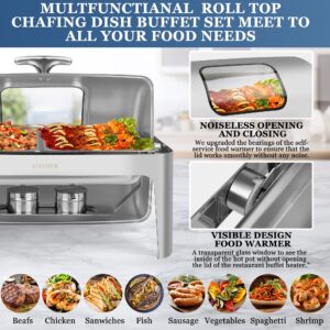 Chafing Dish Buffet Set 9 QT Chafers and Buffet Warmers Sets High Grade Stainless Steel Chafer Complete Set with Gas Container Visual Lid Spoon Temperature Control for Catering Supplies (2 Pan)