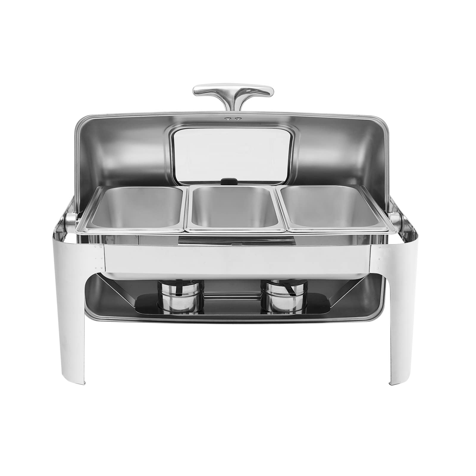 Roll-top Chafing Dish Buffet Warmer Commercial 3-Pot Catering Warmer Set Sliver Food Warmer with Stainless Steel Rolling Lid Chafer Chafers for Weddings, Buffets or Other Banquets