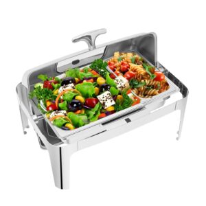 Roll-top Chafing Dish Buffet Warmer Commercial 3-Pot Catering Warmer Set Sliver Food Warmer with Stainless Steel Rolling Lid Chafer Chafers for Weddings, Buffets or Other Banquets