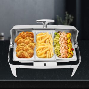 Roll-top Chafing Dish Buffet Warmer Commercial 3-Pot Catering Warmer Set Sliver Food Warmer with Stainless Steel Rolling Lid Chafer Chafers for Weddings, Buffets or Other Banquets