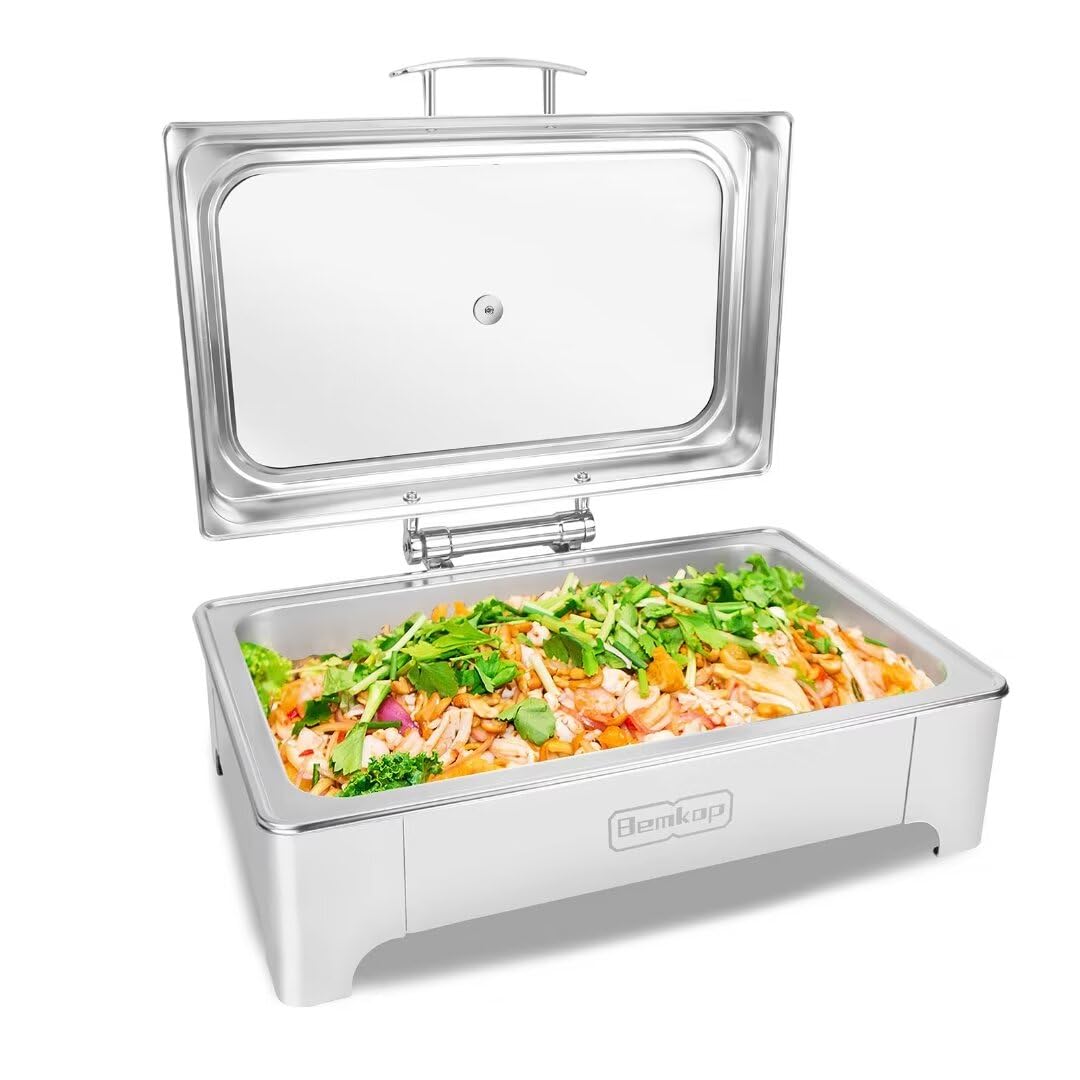 Electric Chafing Dish,Rectangular Chafing Dish Buffet Set with Glass Top, Soft-Close Lid, Chafer for Catering Buffet Servers and Warmers