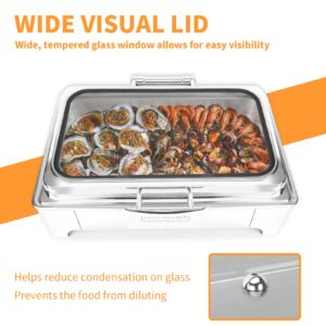 Electric Chafing Dish,Rectangular Chafing Dish Buffet Set with Glass Top, Soft-Close Lid, Chafer for Catering Buffet Servers and Warmers