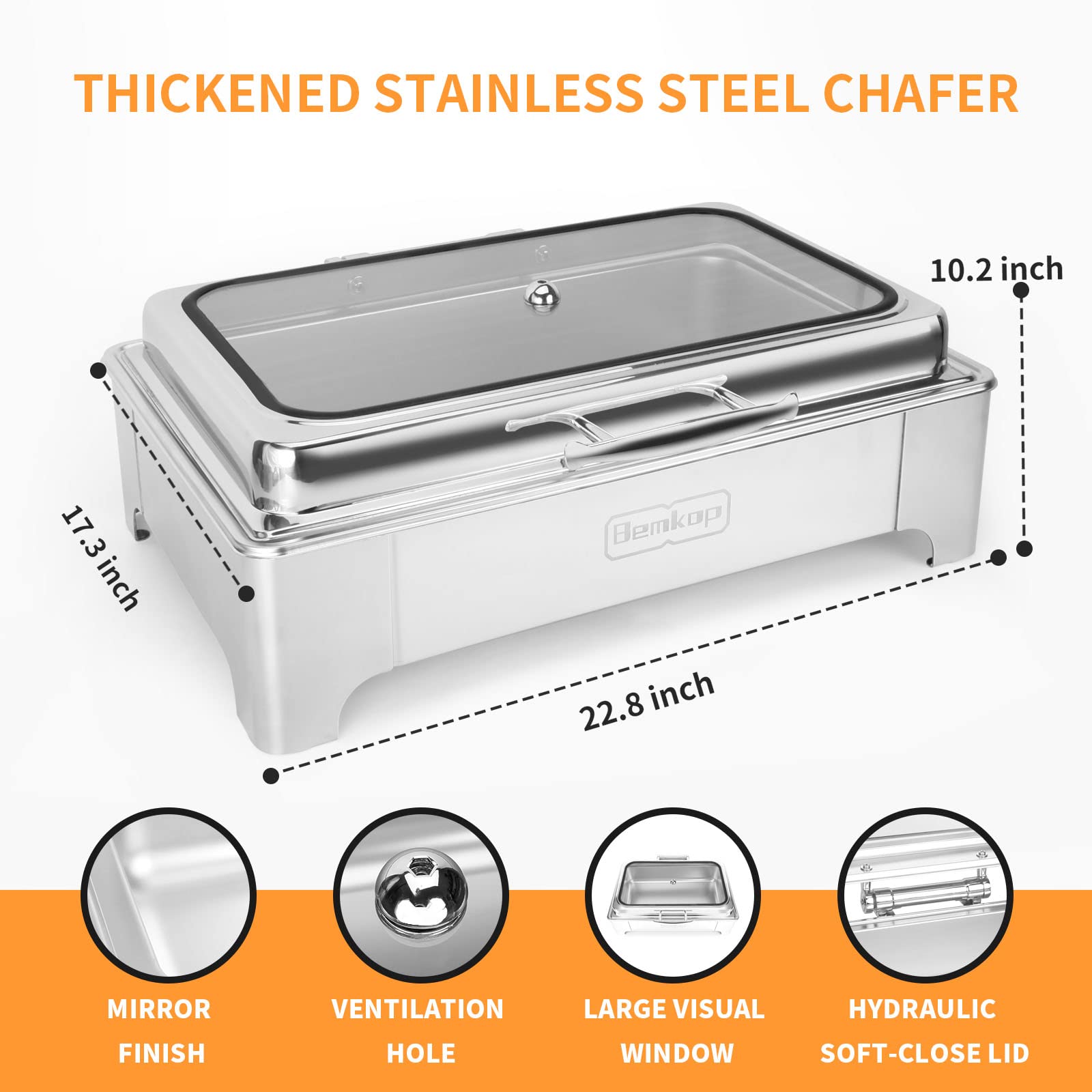 Electric Chafing Dish,Rectangular Chafing Dish Buffet Set with Glass Top, Soft-Close Lid, Chafer for Catering Buffet Servers and Warmers