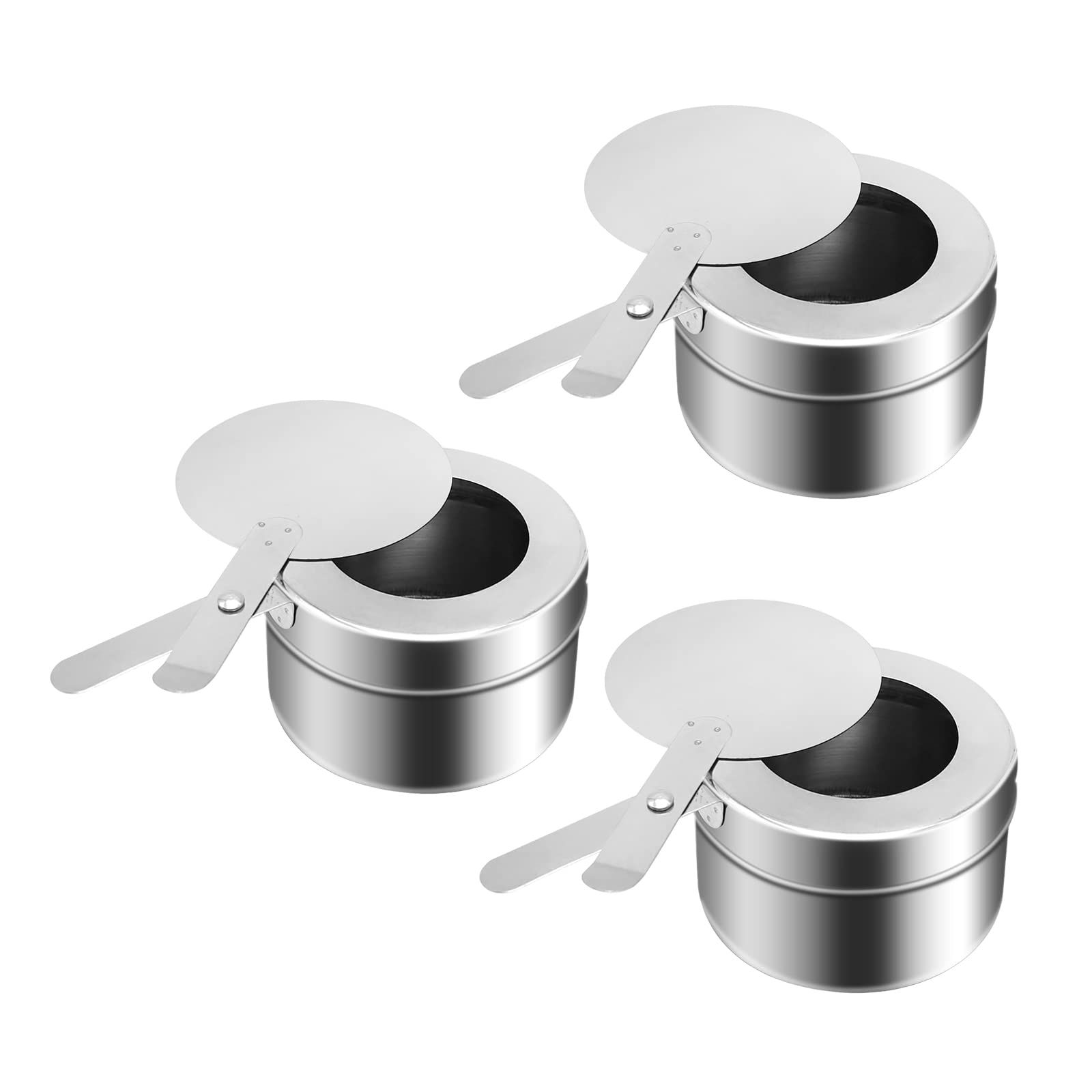 UOIENRT 3 Pcs Stainless Steel Chafer Wick Fuel Sterno, Canned Heat Holder with Safety Cover, Perfect for Buffets and Catering Events, Silver