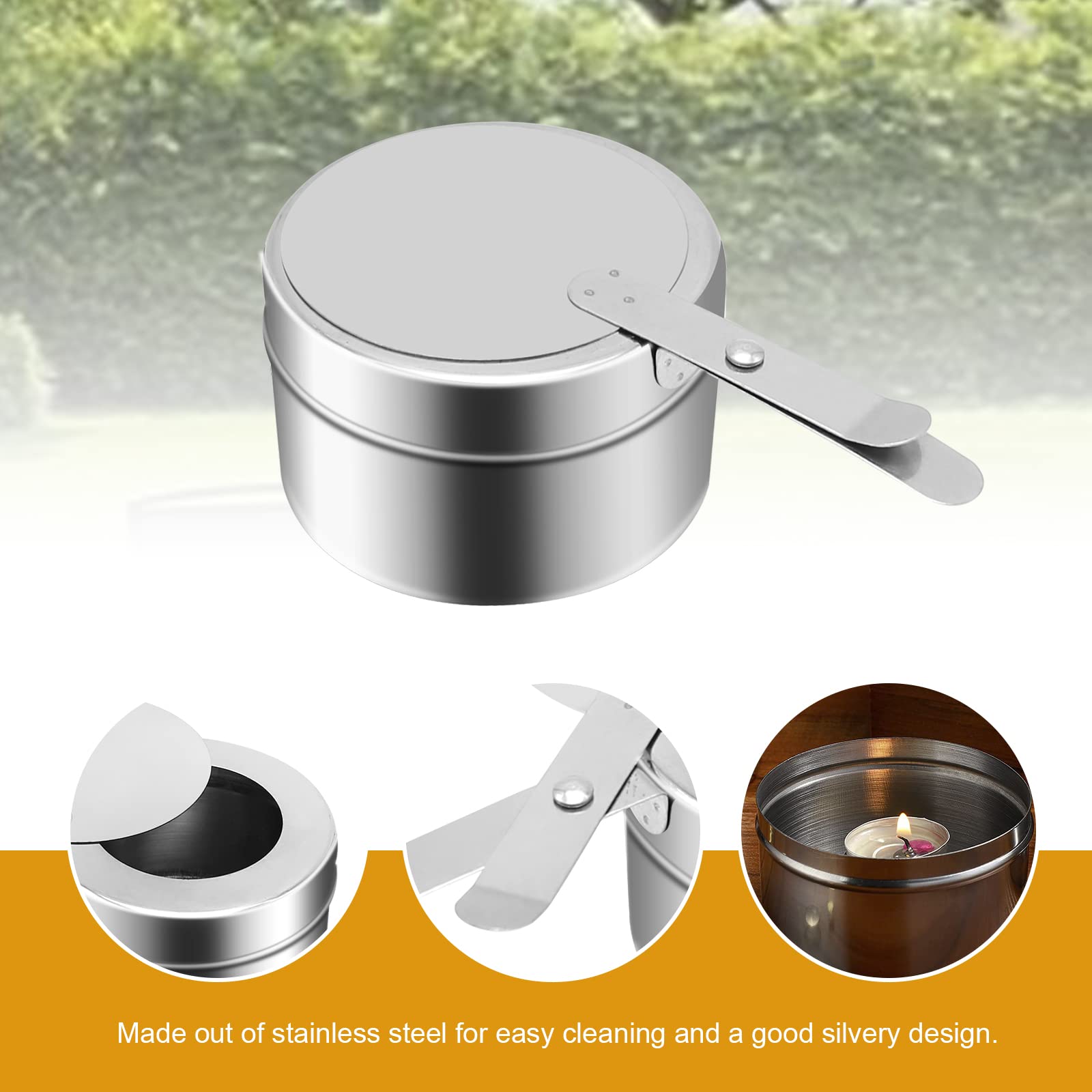 UOIENRT 3 Pcs Stainless Steel Chafer Wick Fuel Sterno, Canned Heat Holder with Safety Cover, Perfect for Buffets and Catering Events, Silver