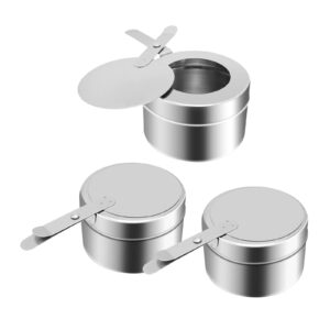 UOIENRT 3 Pcs Stainless Steel Chafer Wick Fuel Sterno, Canned Heat Holder with Safety Cover, Perfect for Buffets and Catering Events, Silver