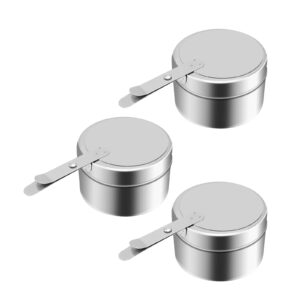 UOIENRT 3 Pcs Stainless Steel Chafer Wick Fuel Sterno, Canned Heat Holder with Safety Cover, Perfect for Buffets and Catering Events, Silver