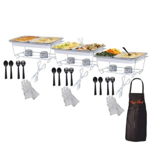 Tiger Chef Chafing Dish Buffet Set Disposable - Full Size Disposable Wire Chafer Stand Kit - Chafing Stands, Fuel Gel Cans, Aluminum Pans, Serving Tong & Utensils (40 Piece)