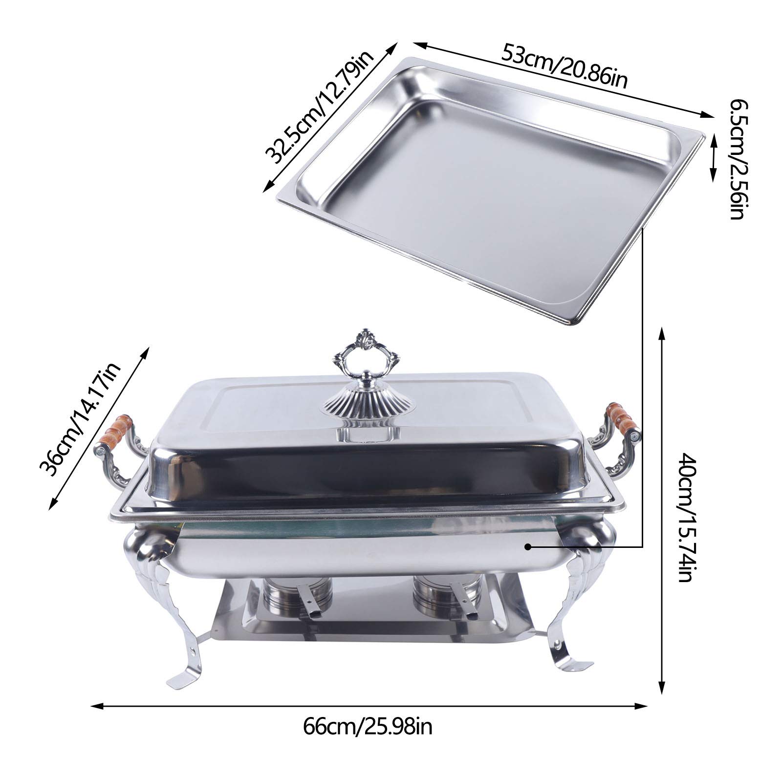 Chafing Dish Buffet Set, Stainless Steel Warming Container Chafing Dish Food Warmer Food Insulation Rectangular Buffet Server Pan Size 20.9×12.8×2.6inch (20.9×12.8×2.6inch)