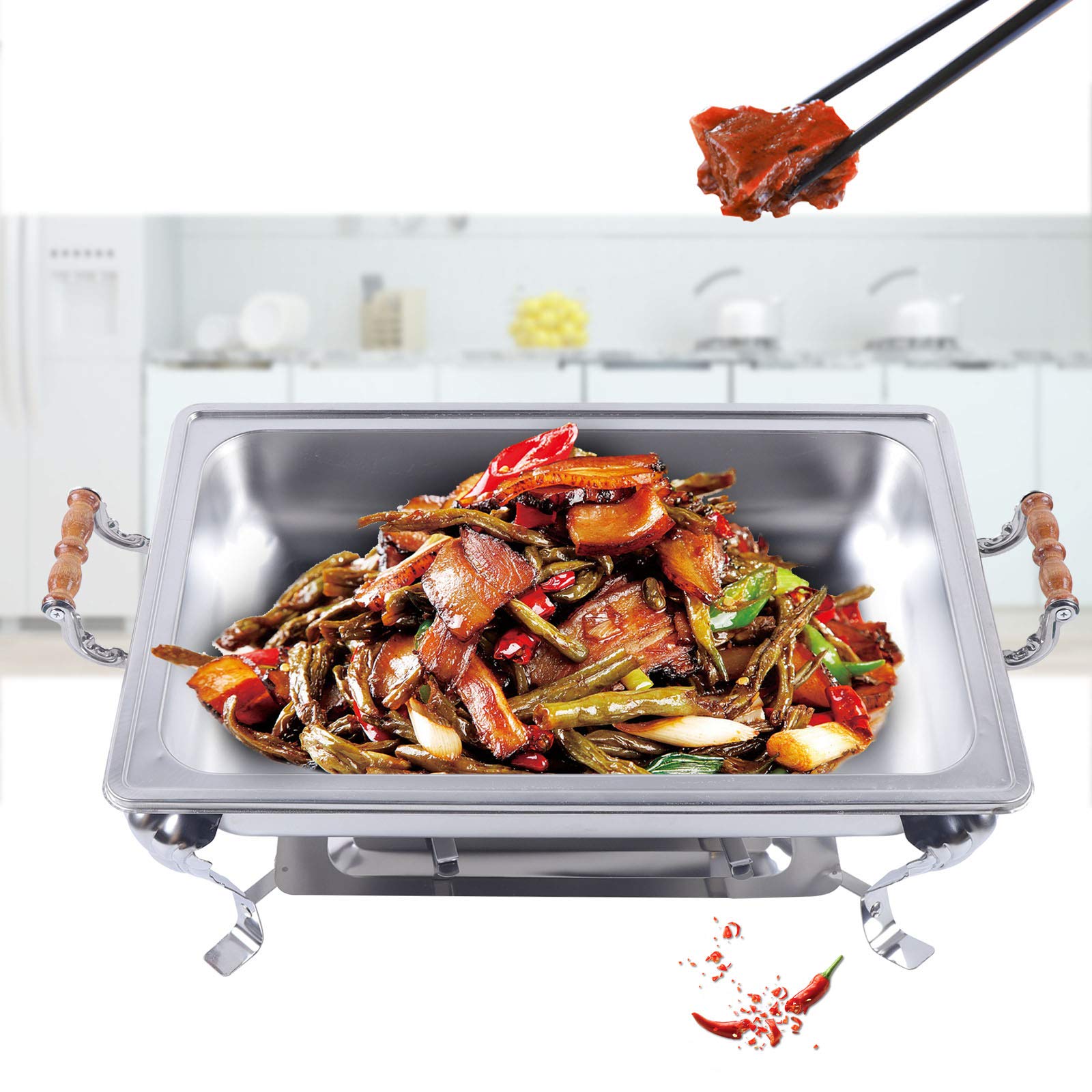 Chafing Dish Buffet Set, Stainless Steel Warming Container Chafing Dish Food Warmer Food Insulation Rectangular Buffet Server Pan Size 20.9×12.8×2.6inch (20.9×12.8×2.6inch)