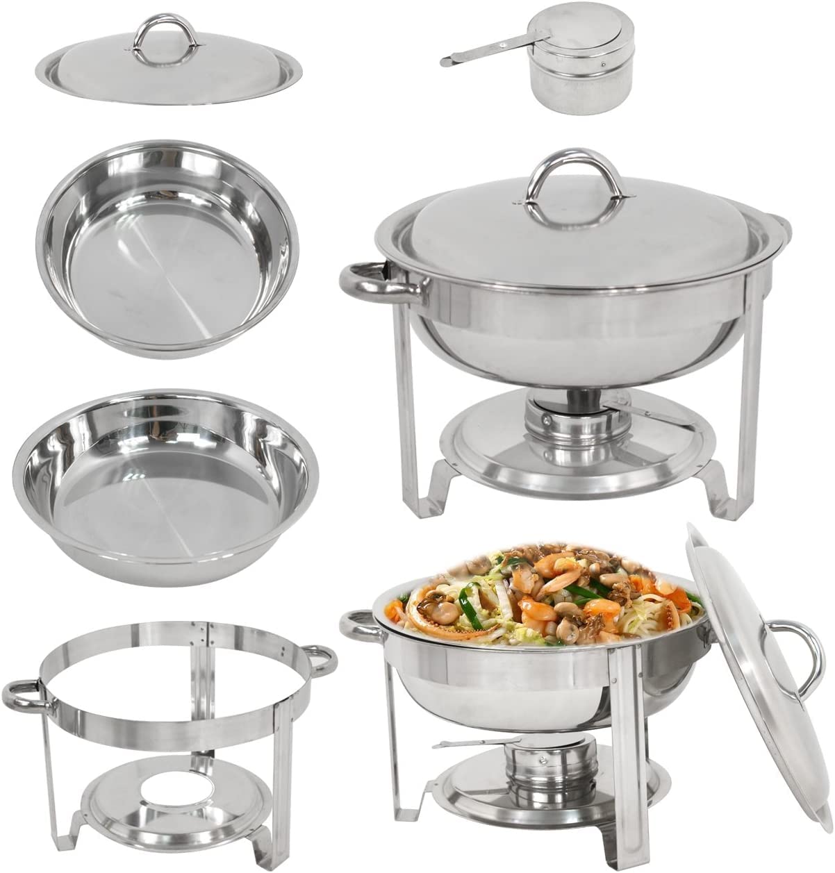 SUPER DEAL Stainless Steel Combo - 2 Round Chafing Dish and 2 Rectangular Chafers with FoldableFrames