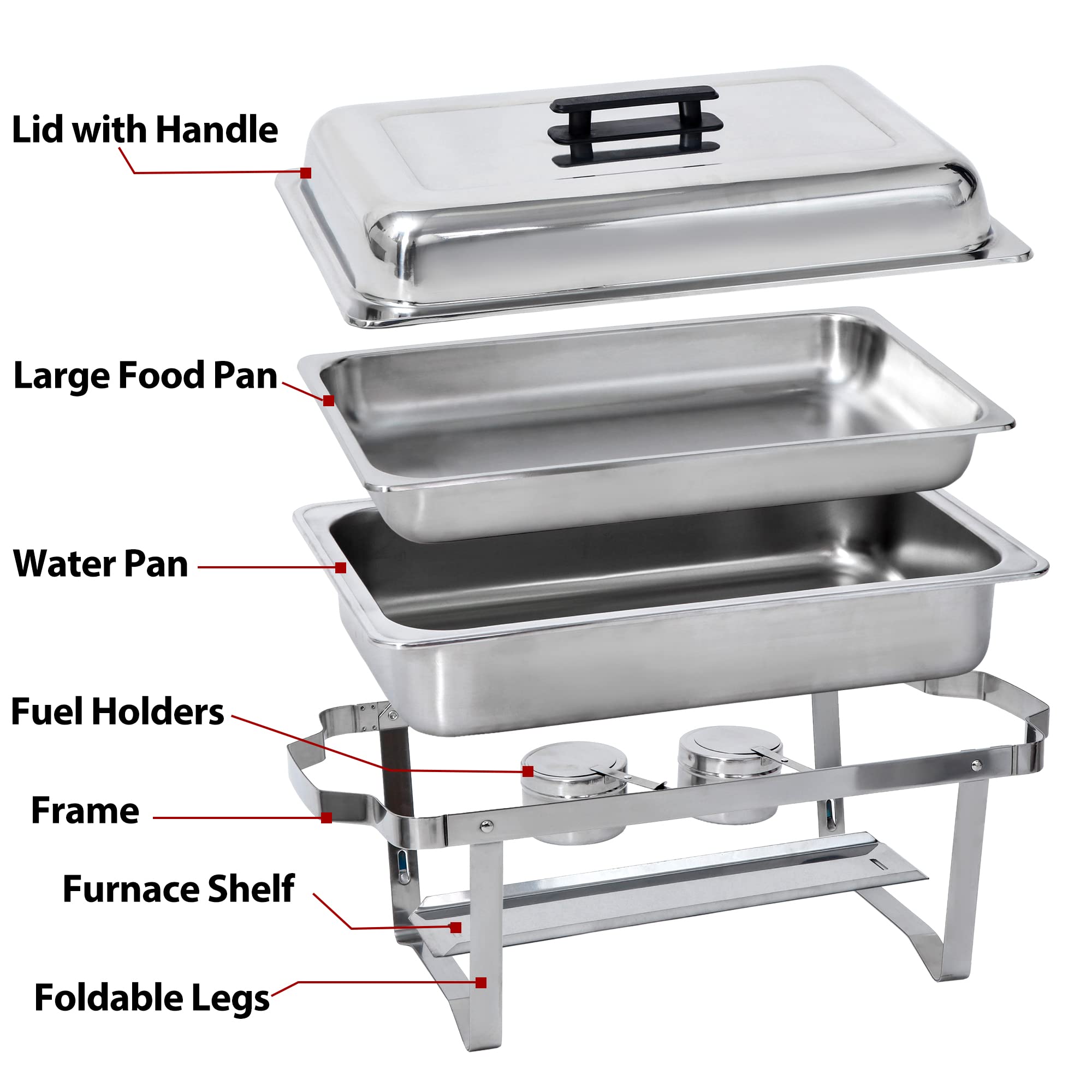 SUPER DEAL Stainless Steel Combo - 2 Round Chafing Dish and 2 Rectangular Chafers with FoldableFrames