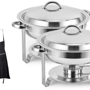 CHEFQ [Set Of 2] Round Chafing dish buffet set Stainless Steel 4 Quart Capacity