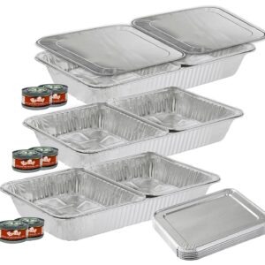 Tiger Chef Chafer Pans Set Includes 3 Full Size Aluminum Steam Table Pans, 6 Half Size Aluminum Foil Pans with 6 Lids and 6 Gel Fuel Cans - (21 Piece Refill Set)