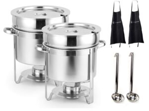 2 pk 7qt deluxe marmite soup chafer with 2 6oz stainless steel ladle and 2 aprons