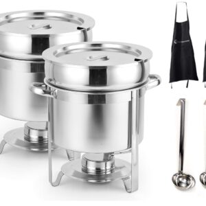 2 Pk 7qt Deluxe Marmite Soup Chafer With 2 6oz Stainless Steel Ladle And 2 Aprons