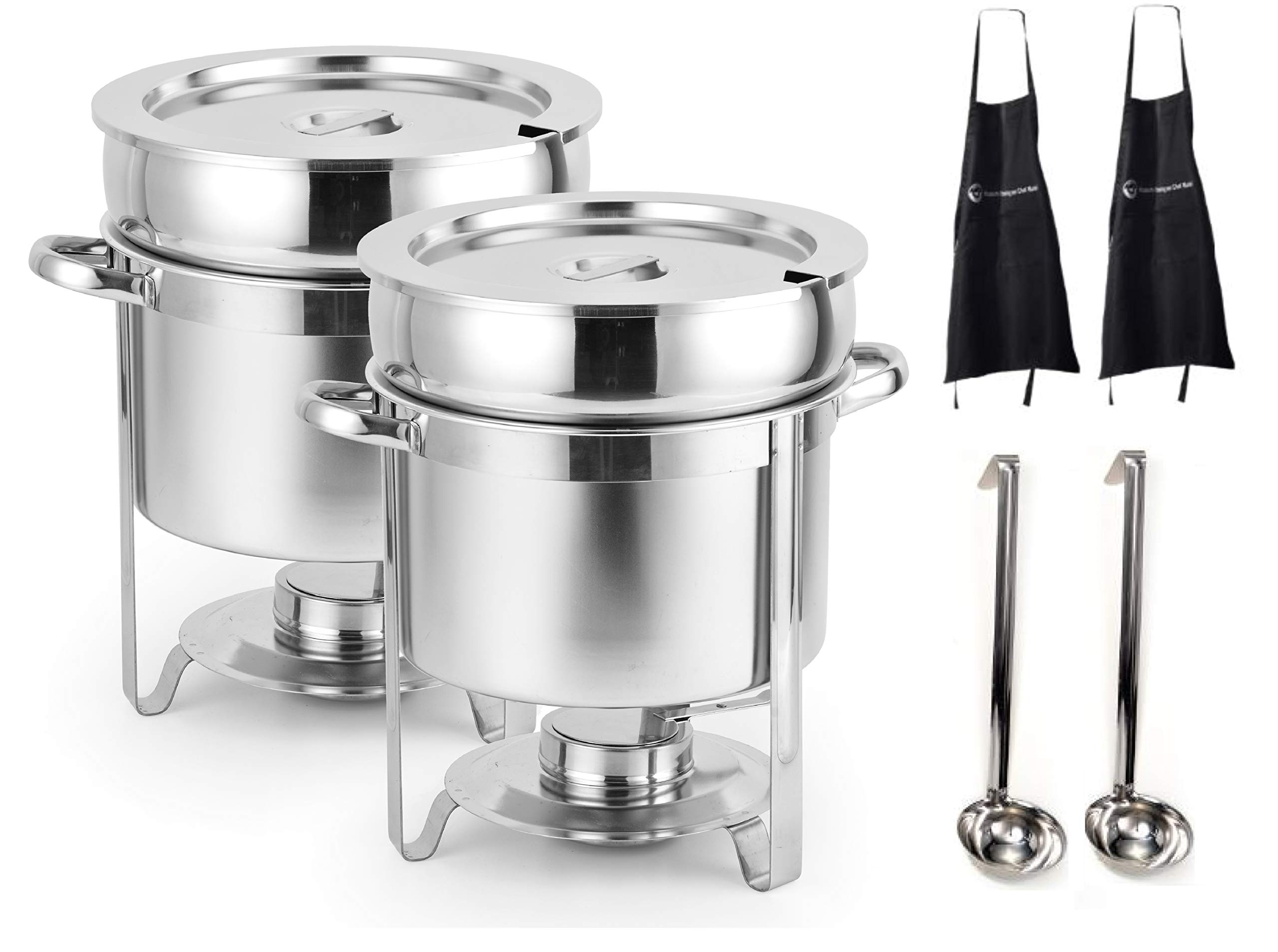 2 Pk 7qt Deluxe Marmite Soup Chafer With 2 6oz Stainless Steel Ladle And 2 Aprons