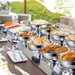 6 Pack Round Chafing Dish Buffet Set with Food Tongs 4 qt Stainless Steel Round Chafers for Catering, Buffet Server and Warmer Set Chafers Food Warmers for Party Banquet Wedding Events