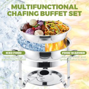 6 Pack Round Chafing Dish Buffet Set with Food Tongs 4 qt Stainless Steel Round Chafers for Catering, Buffet Server and Warmer Set Chafers Food Warmers for Party Banquet Wedding Events