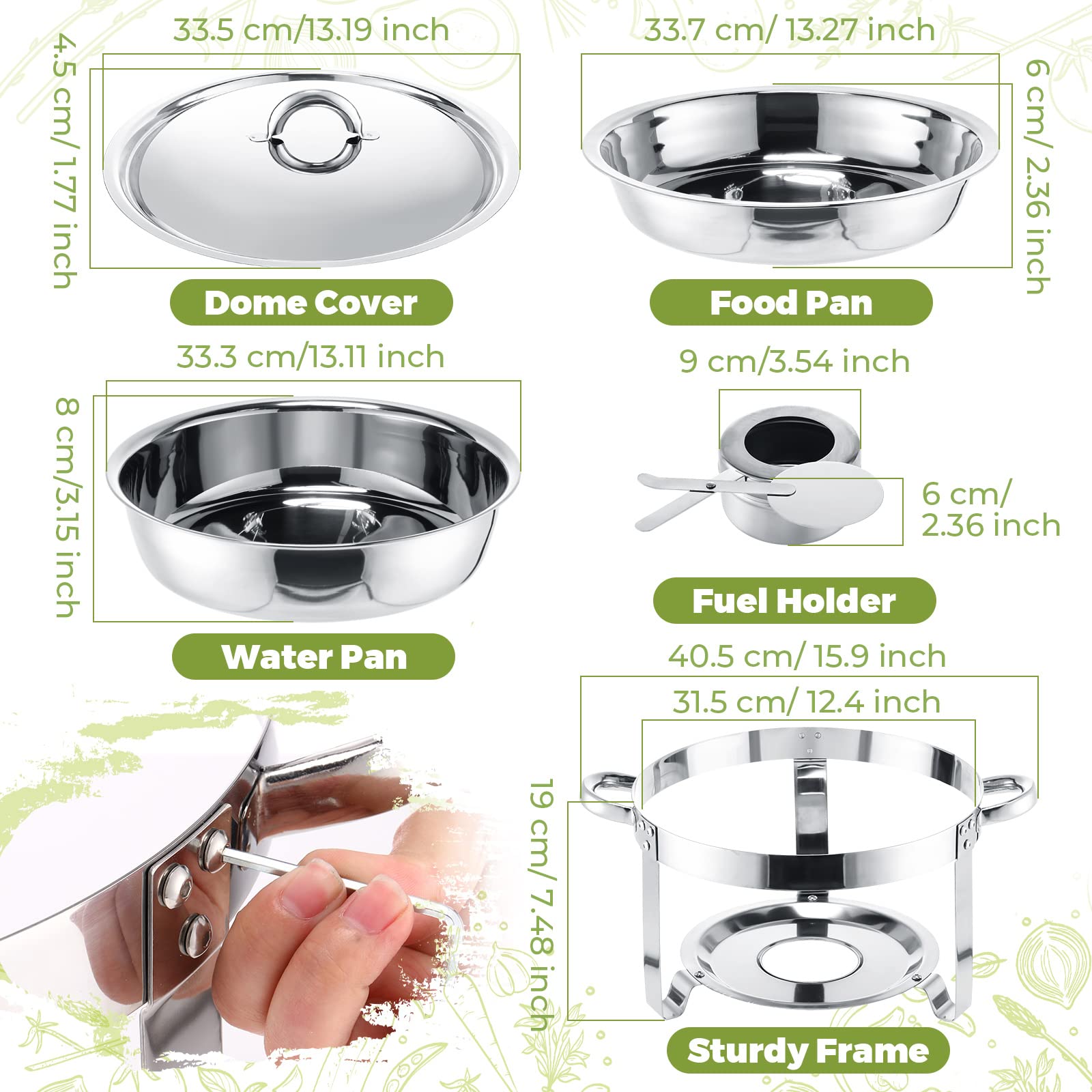 6 Pack Round Chafing Dish Buffet Set with Food Tongs 4 qt Stainless Steel Round Chafers for Catering, Buffet Server and Warmer Set Chafers Food Warmers for Party Banquet Wedding Events