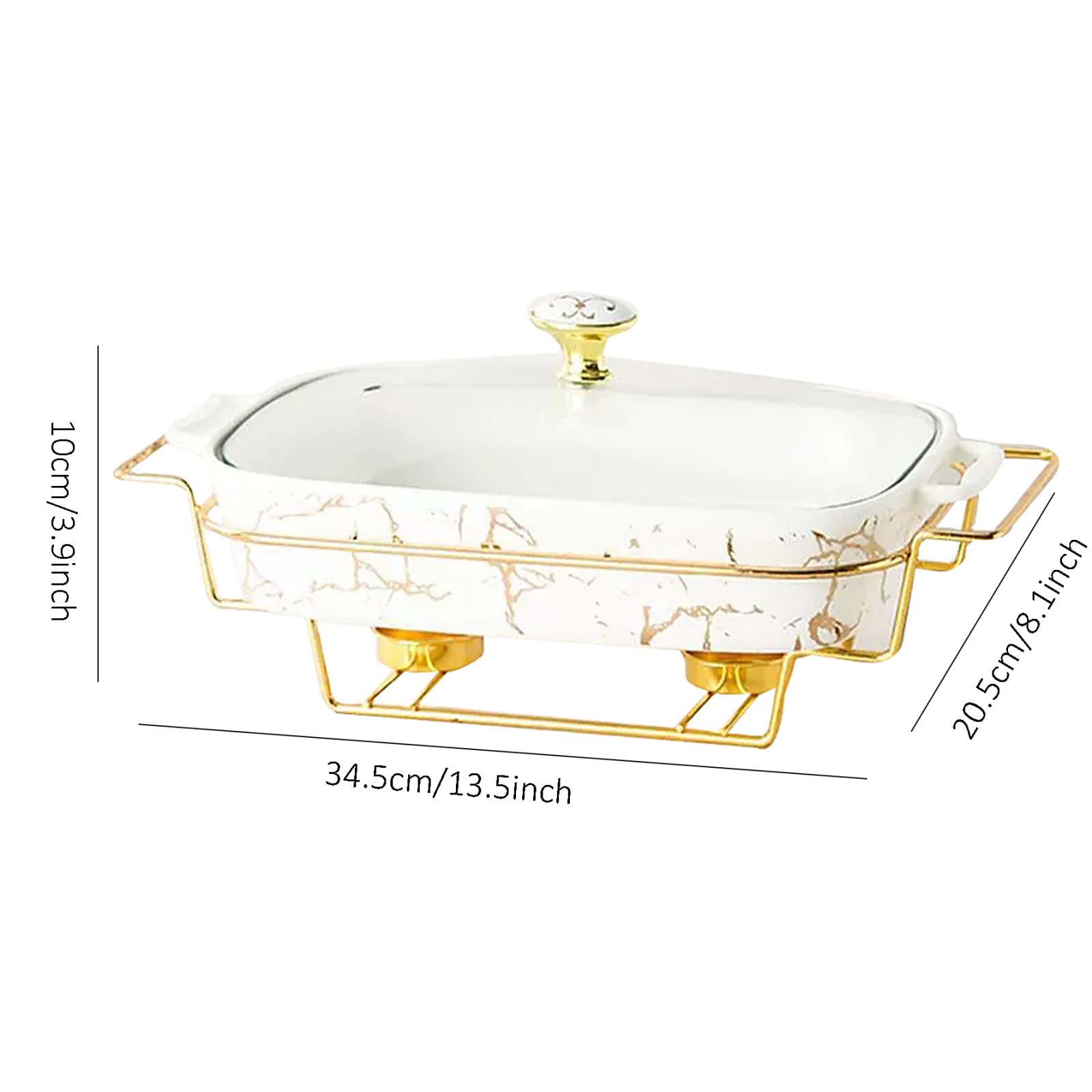 Ceramics Chafing Dish Buffet Set,Marble Finish Chafers and Buffet Warmers Sets,Food Warmer with Gold Accents,Rectangular Chafers Server with Glass Lid for Buffet Home Banquets Restaurant