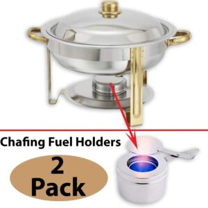 Round Chafing Dish Buffet Set with Fuel Water Pans + Food Pans (4 qt) + Frames + Lids + Fuel Holders + 6 Fuel Cans, 2 Full Warmer