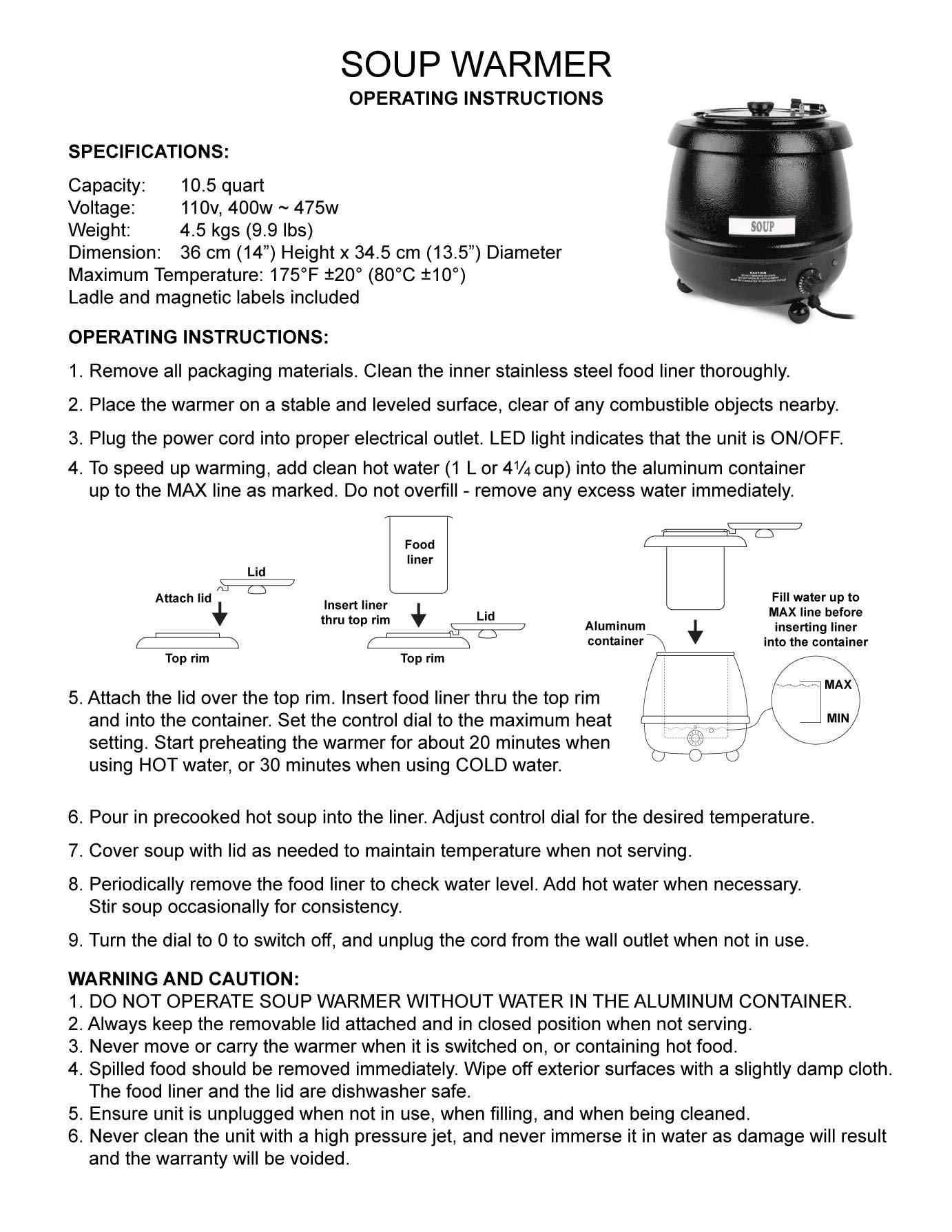 Excellanté 10.50-Quart Stainless Steel Soup Warmer, Black